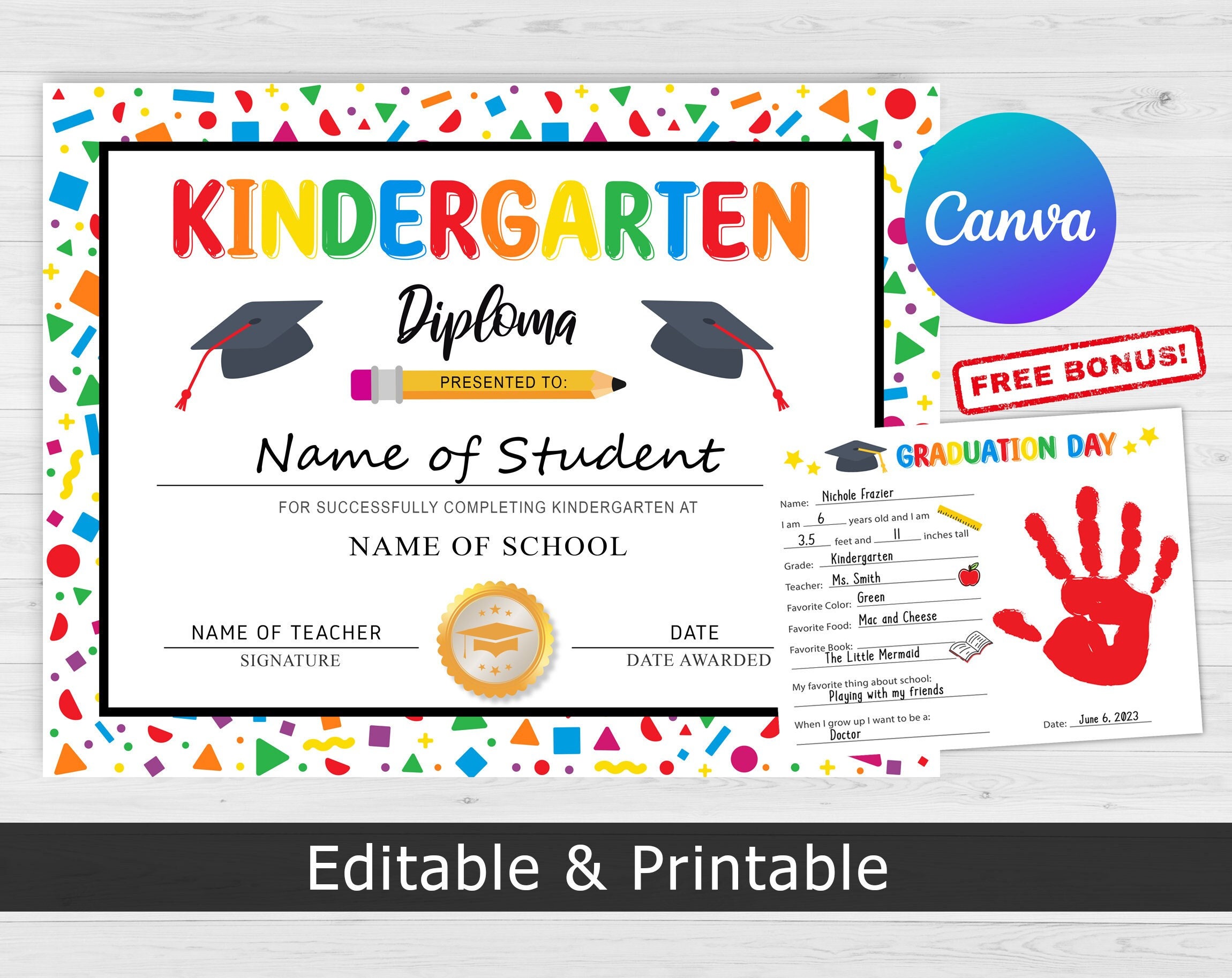 Kindergarten Graduation Certificate, Kindergarten Diploma, Kindergarten ...