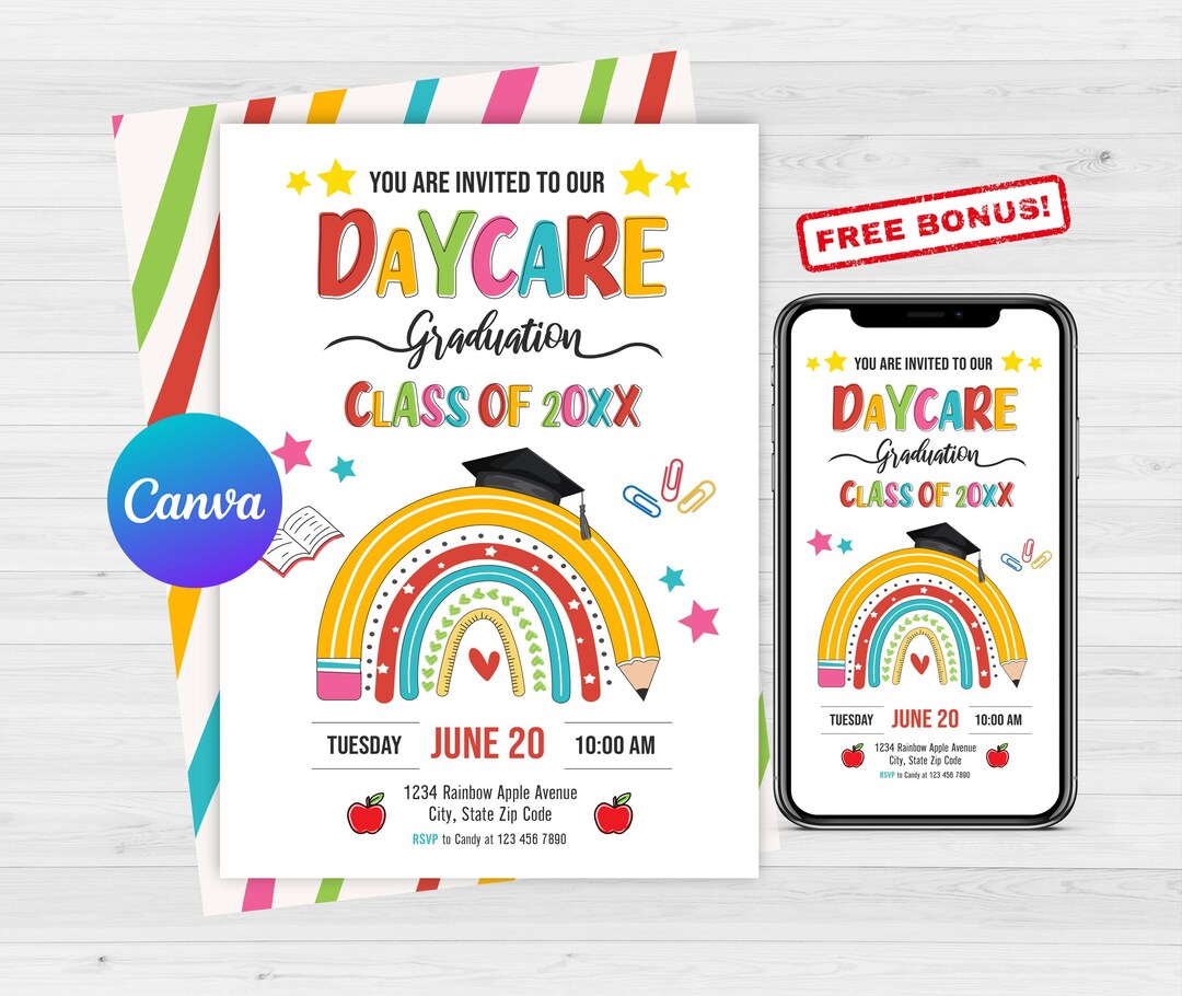 Editable Daycare Graduation Invitation, Daycare Announcement Party ...