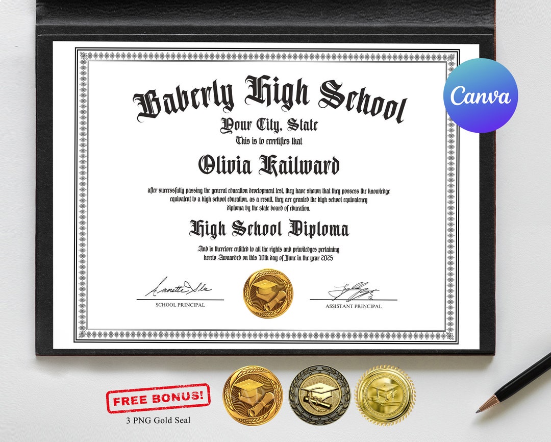 Editable College Diploma With Gold Seal Printable Home School Diploma ...