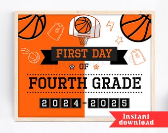 First Day of Fourth Grade Sign White Line Paper, First Day of 4th Grade ...