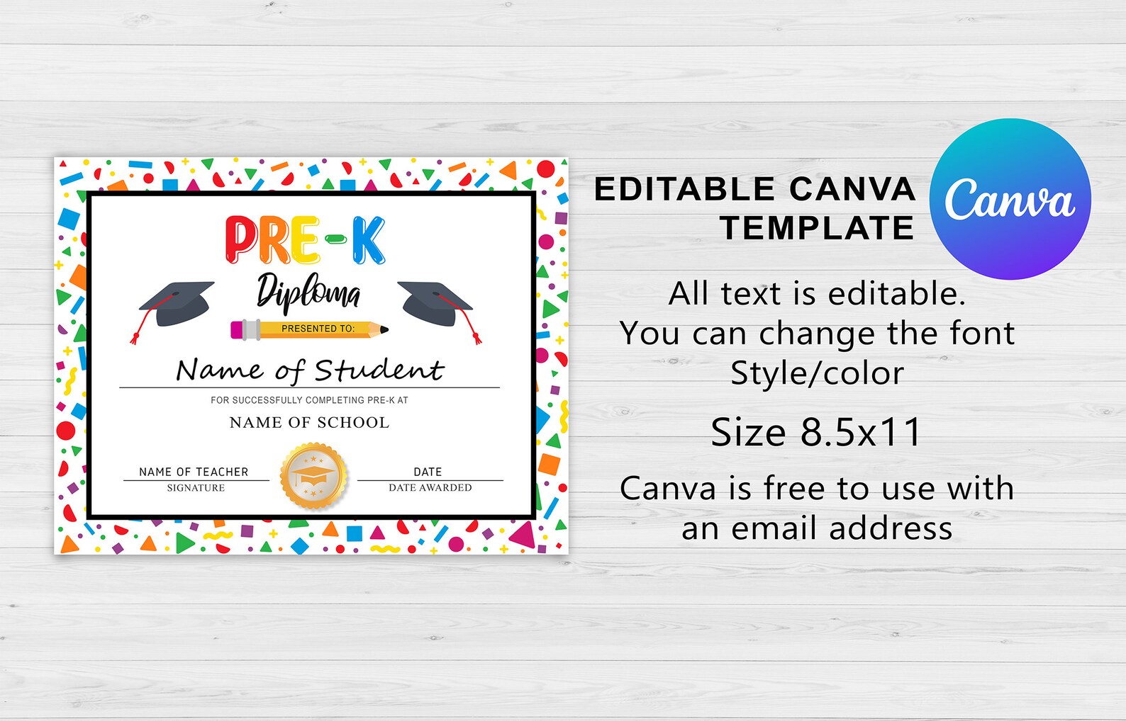 Pre-k Graduation Certificate, Prek Diploma, Pre-k Certificate, Teacher ...