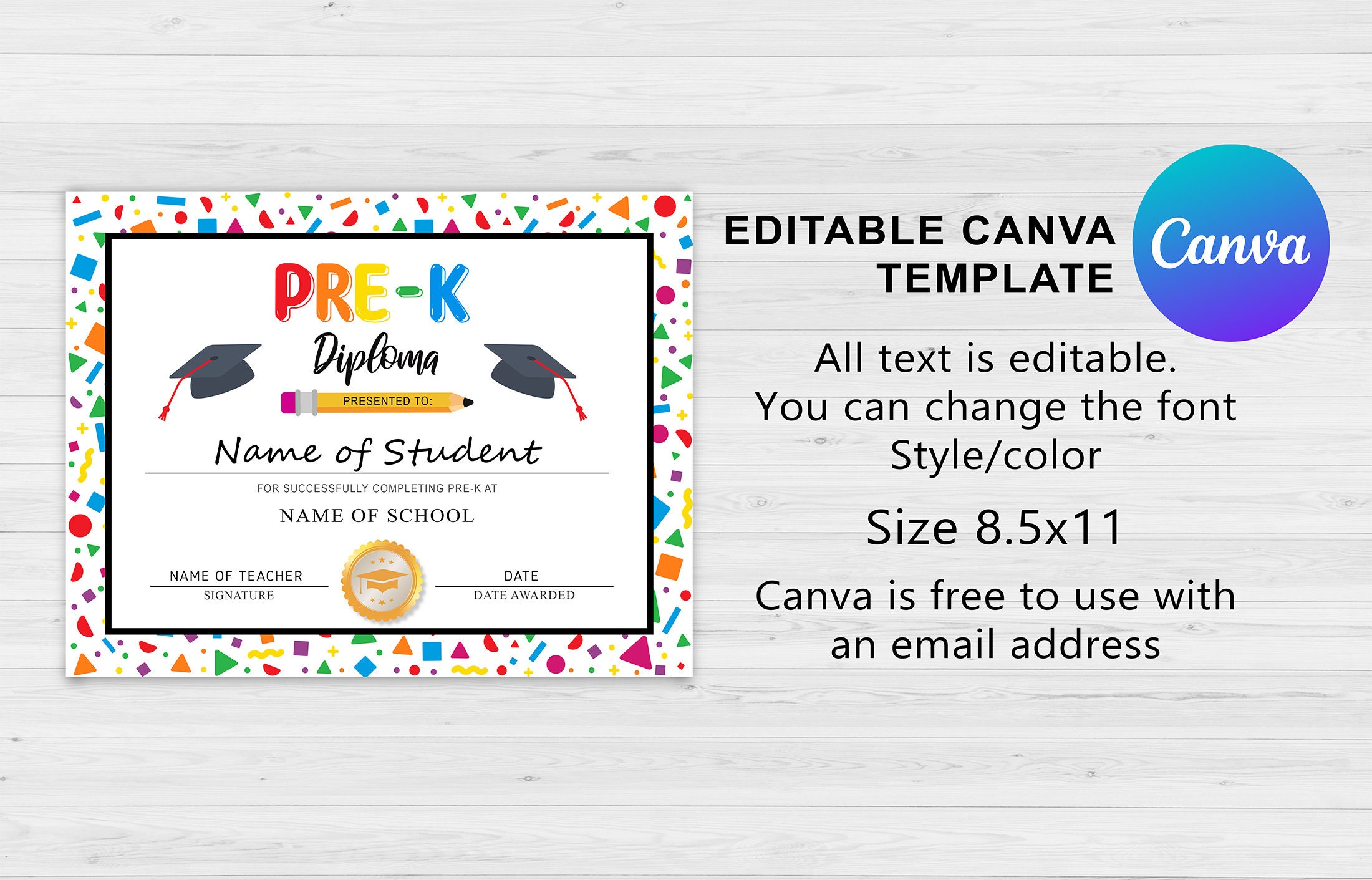 Pre-k Graduation Certificate, Prek Diploma, Pre-k Certificate, Teacher ...