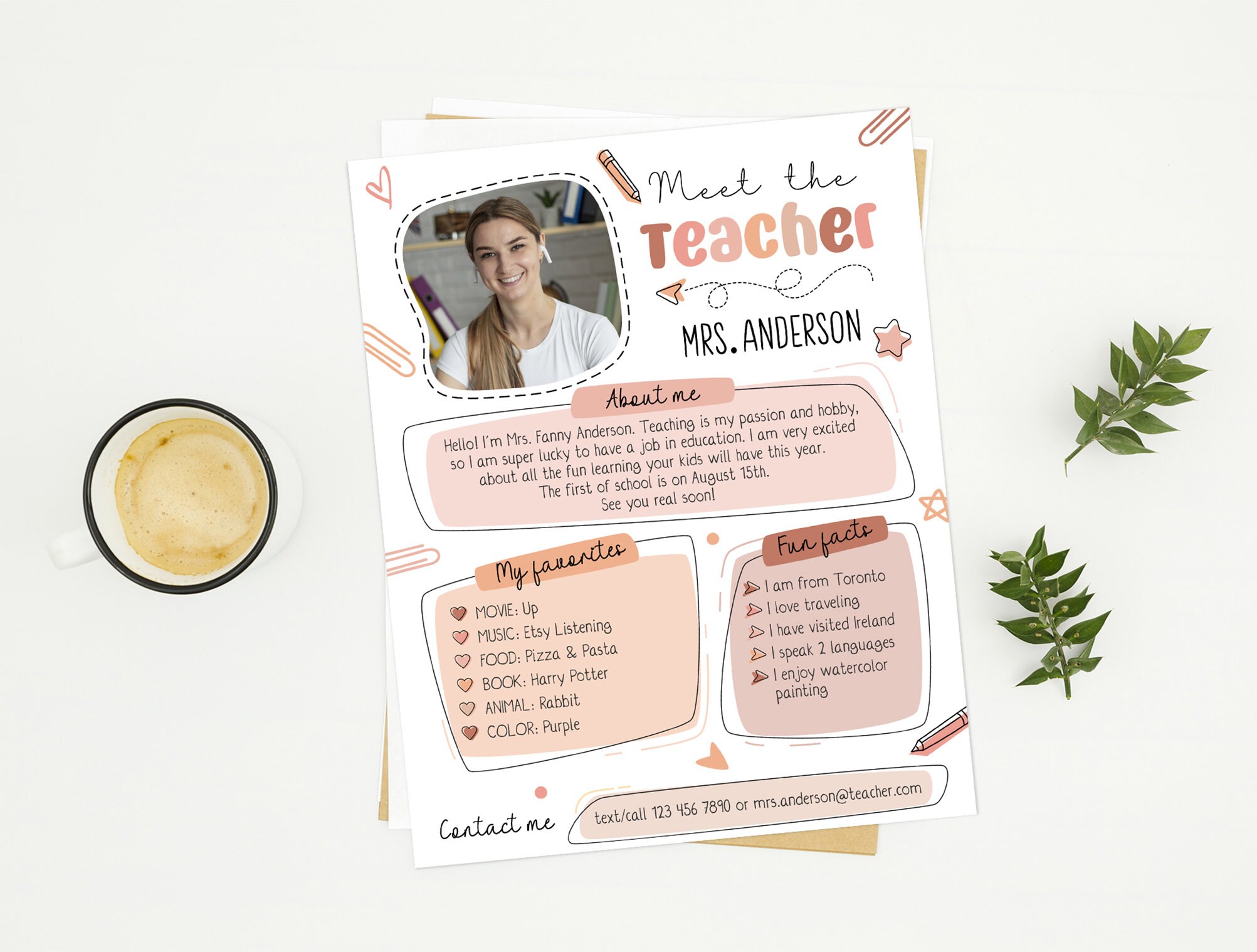 Rose Gold Classic Meet the Teacher Editable Template Editable Teacher ...