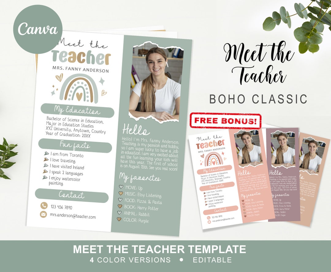 Modern Boho Plants Decor Meet the Teacher Editable Template Editable ...