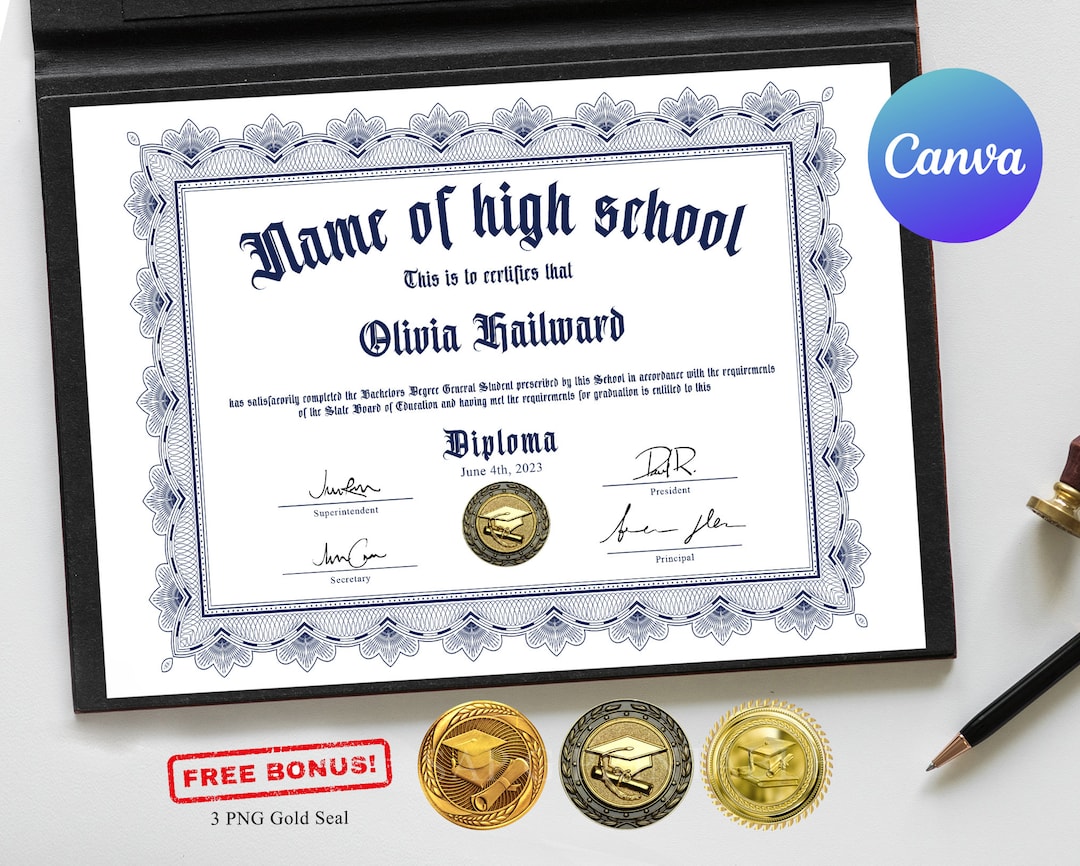 Editable College Diploma With Gold Seal Printable Home School Diploma ...