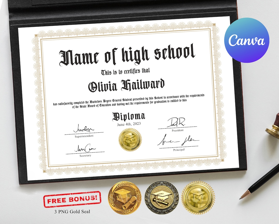 Editable College Diploma With Gold Seal Printable Fake GED Diploma High ...