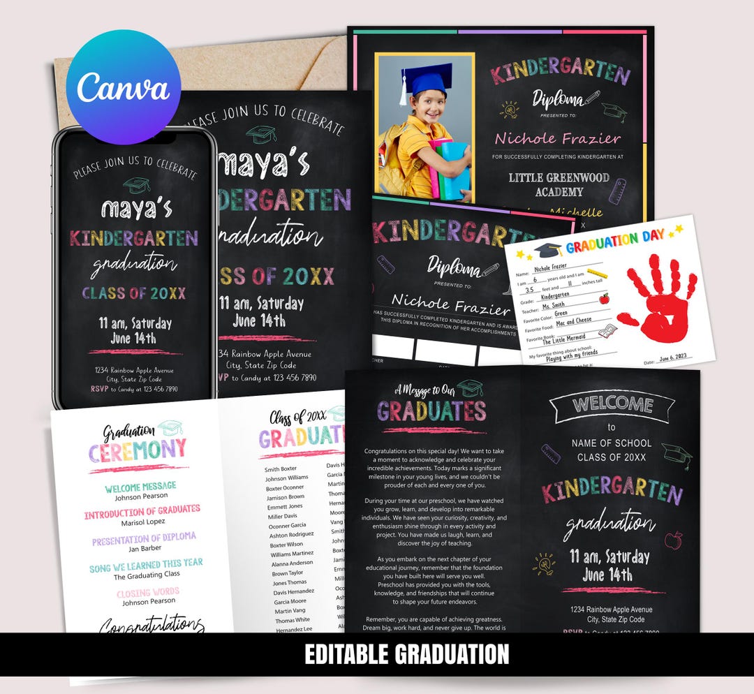 Kindergarten Graduation Bundle, Graduation Invitation, Graduation ...