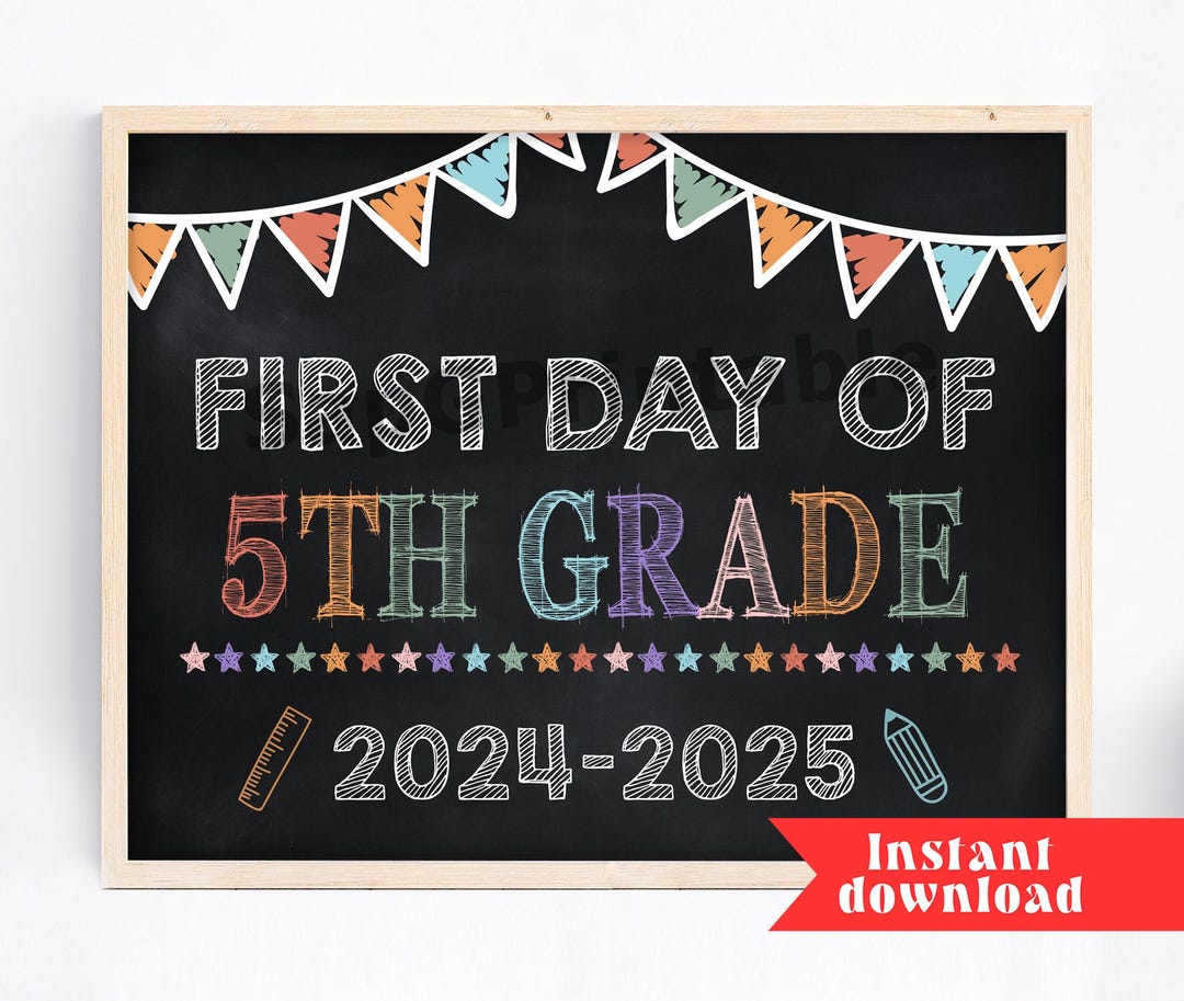 First Day of Fifth Grade Chalkboard, Chalkboard First Day of 5th Grade ...
