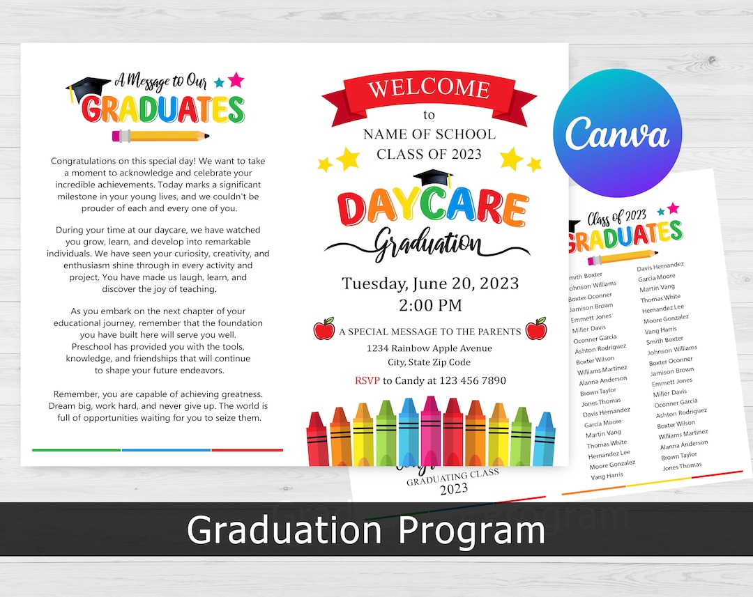 Daycare Graduation, Editable Daycare Graduation Program, Daycare Grad ...