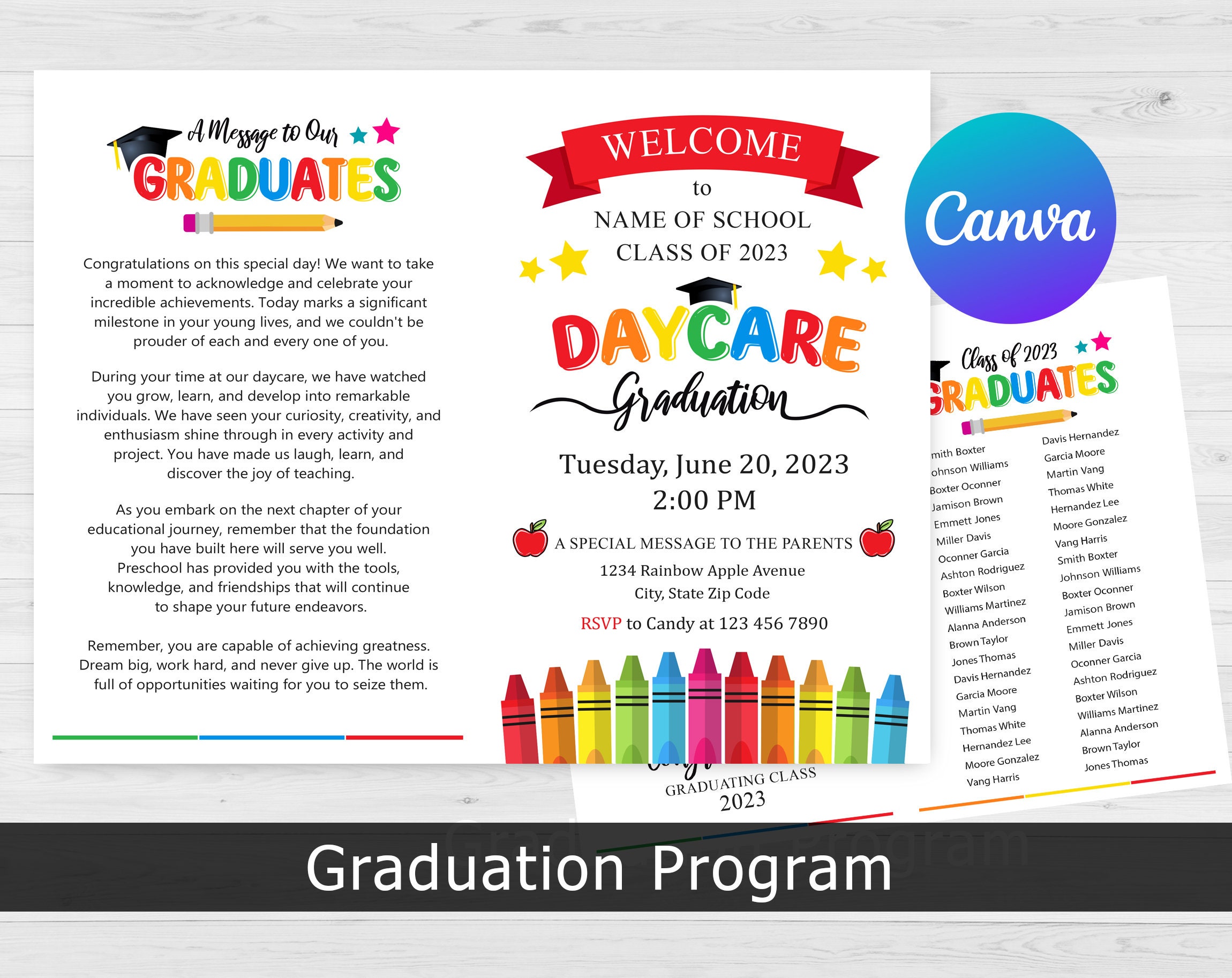 Daycare Graduation, Editable Daycare Graduation Program, Daycare Grad ...