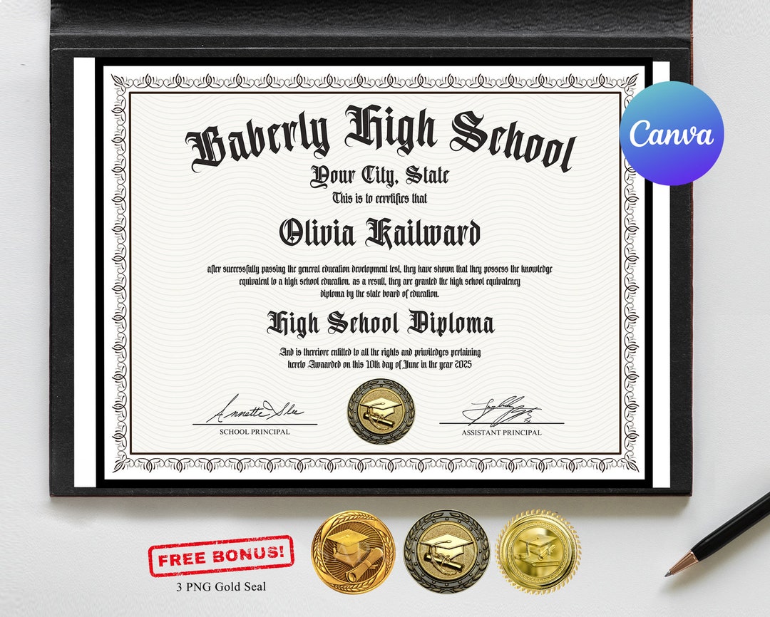 Fake College Diploma With Gold Seal Printable GED Diploma High School ...