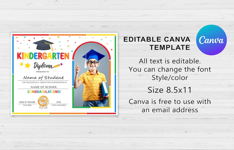 Editable Kindergarten Diploma With Photo Kindergarten Diploma ...