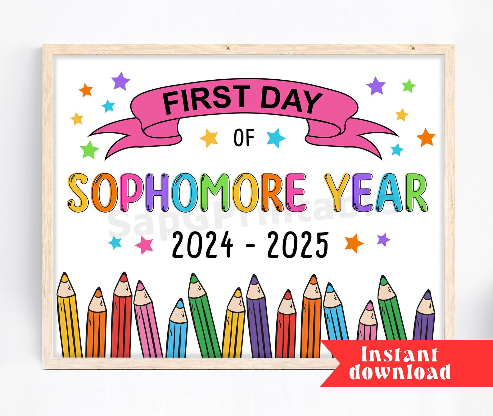 Back to School Pencil Sign, First Day of Sophomore Year Color Pencil ...