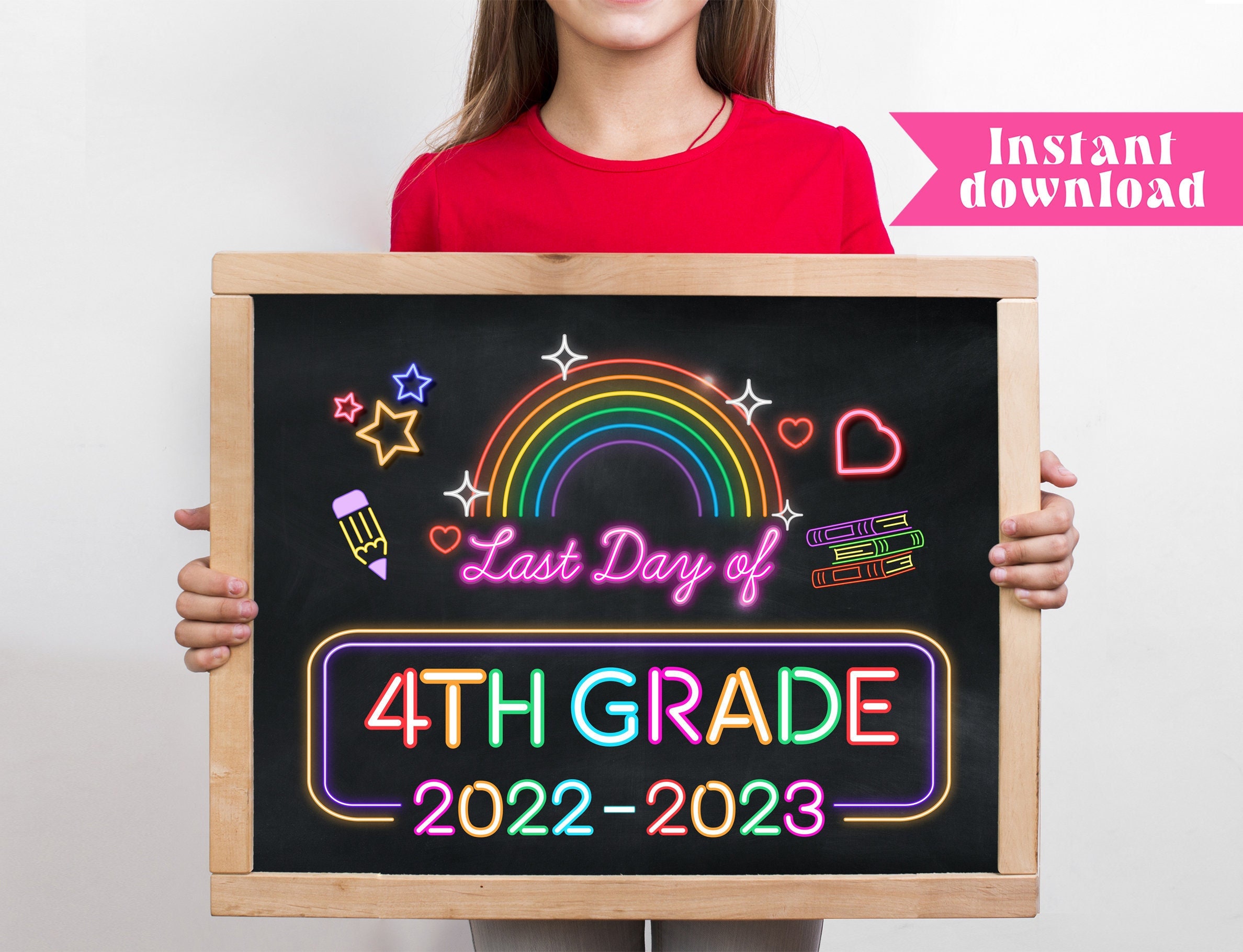 Rainbow Last Day of 4th Grade Sign Printable 4th Grade Sign - Etsy