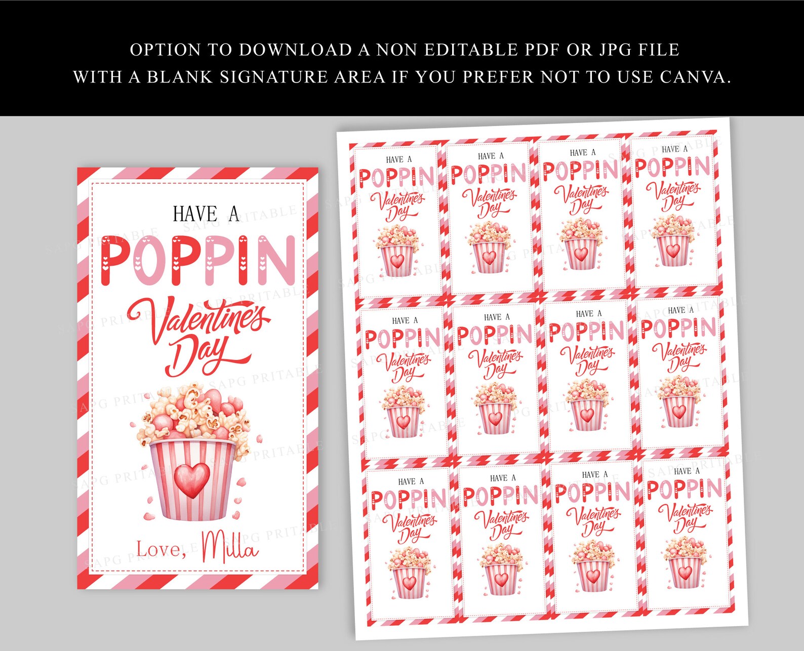 Printable Popcorn Valentine Tag, Have a Poppin Valentine Day, Popcorn ...