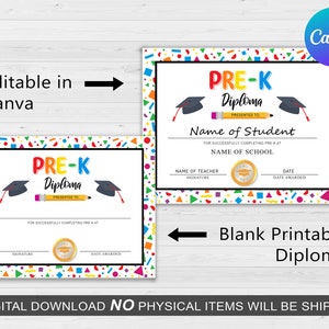 Pre-k Graduation Certificate, Prek Diploma, Pre-k Certificate, Teacher ...