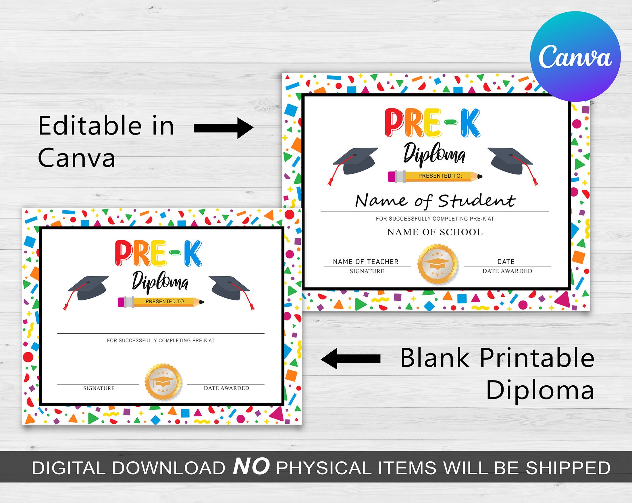 Pre-k Graduation Certificate, Prek Diploma, Pre-k Certificate, Teacher ...