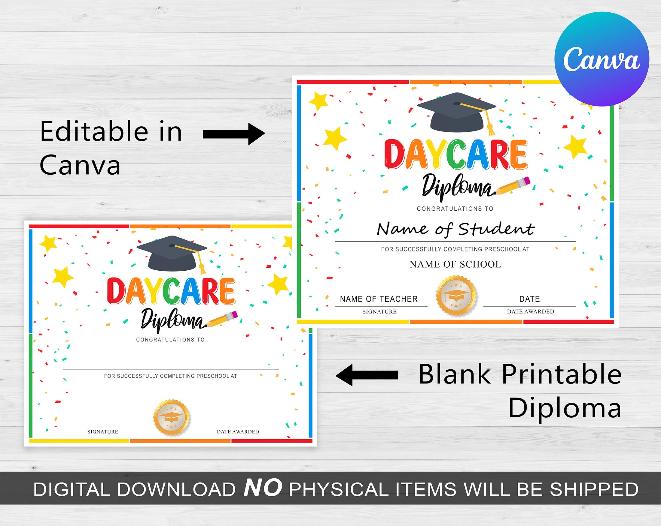 Daycare Graduation Certificate, Daycare Diploma, Daycare Certificate ...