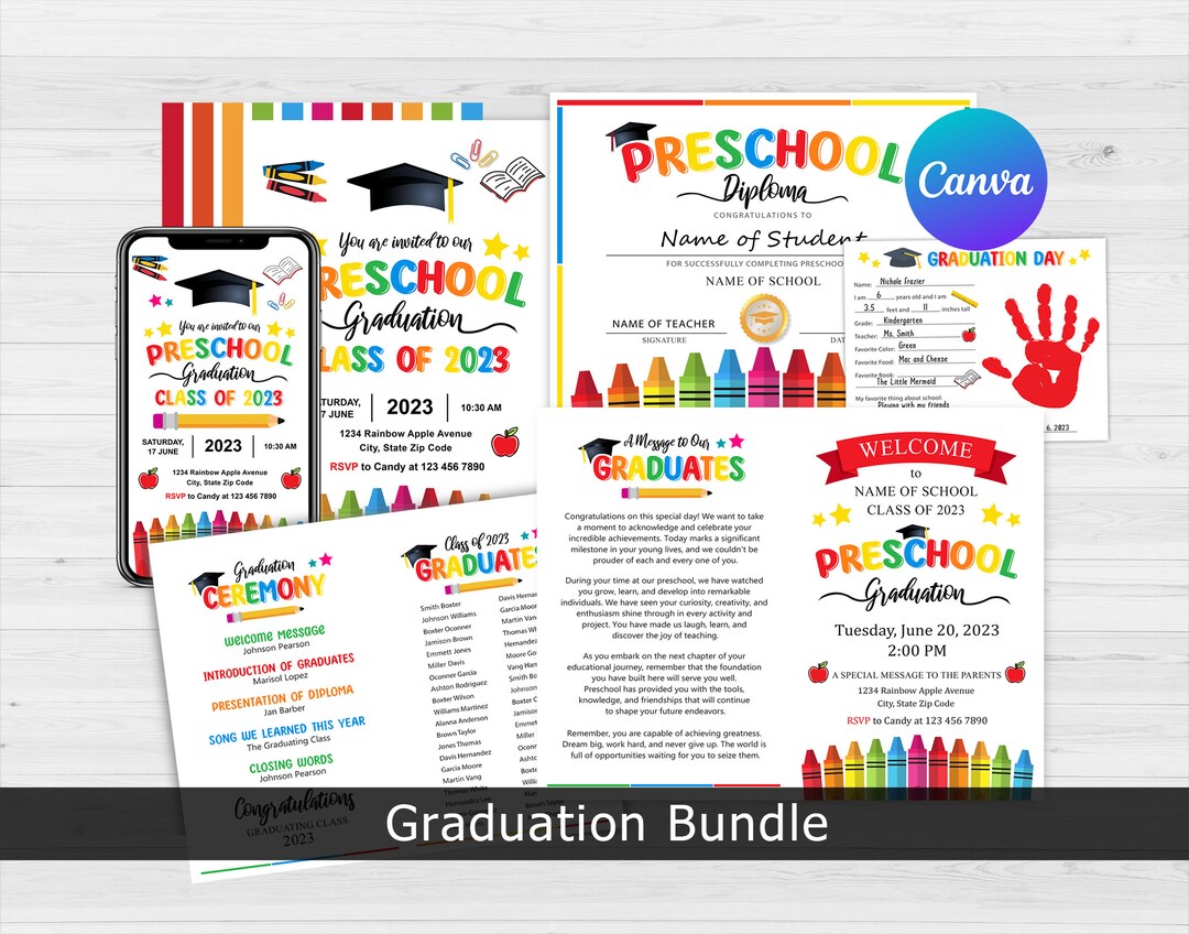 Preschool Graduation Bundle, Graduation Invitation, Graduation Program ...