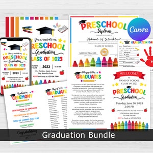 Preschool Graduation Bundle, Graduation Invitation, Graduation Program ...