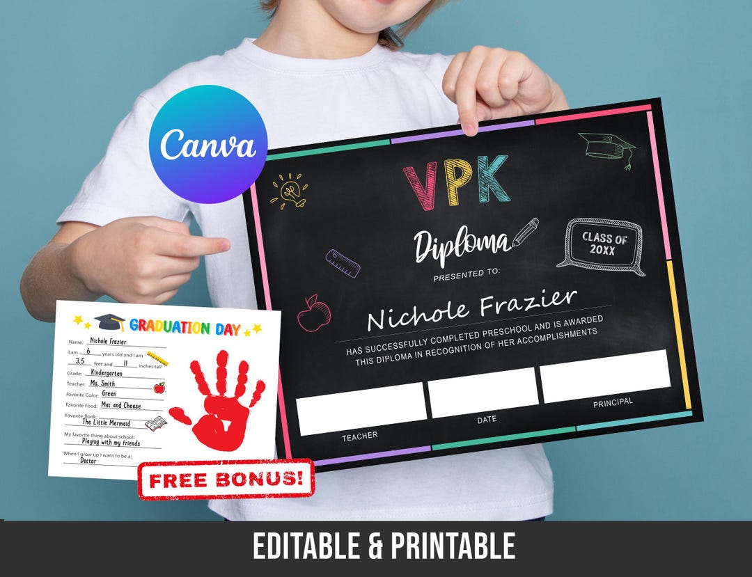 Editable VPK Diploma Chalkboard, Vpk Certificate, VPK Diploma, VPK ...