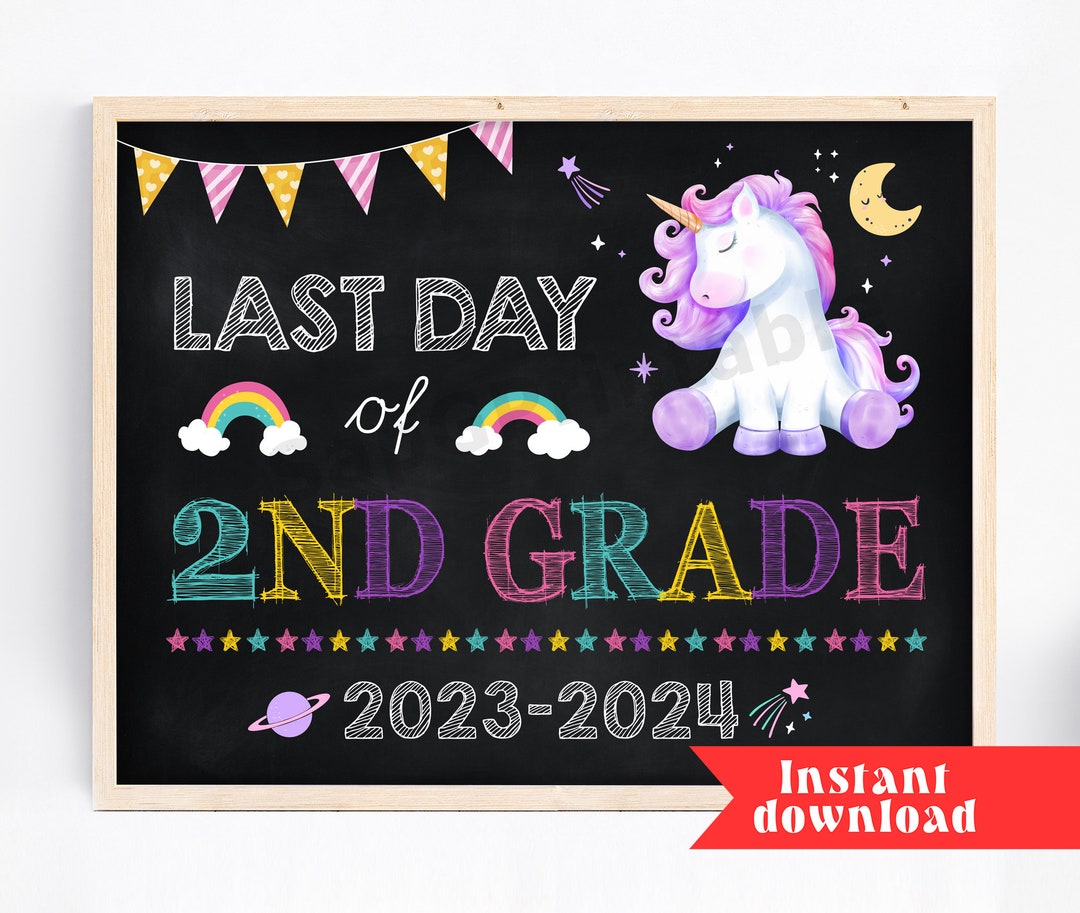 Last Day of 2nd Grade Rainbow Unicorn, Unicorn Goodbye of Second Grade ...