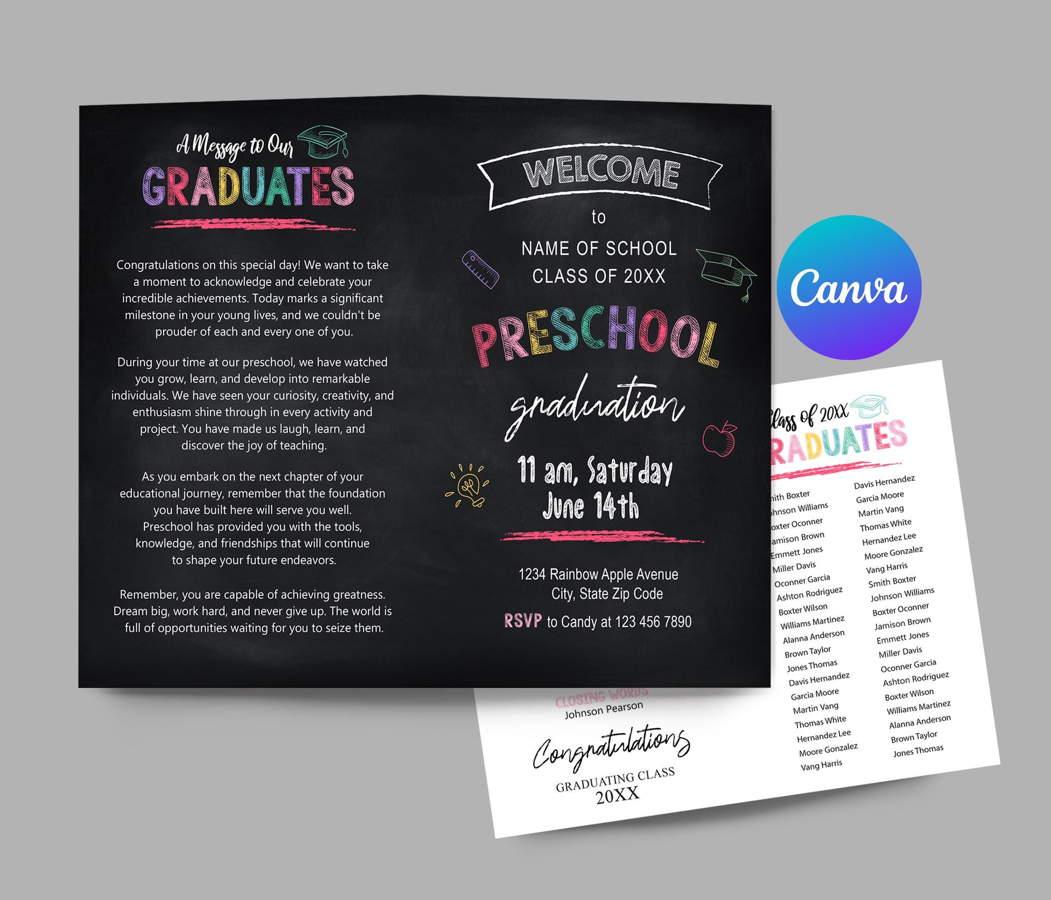 Preschool Graduation Bundle, Graduation Invitation, Graduation Program ...
