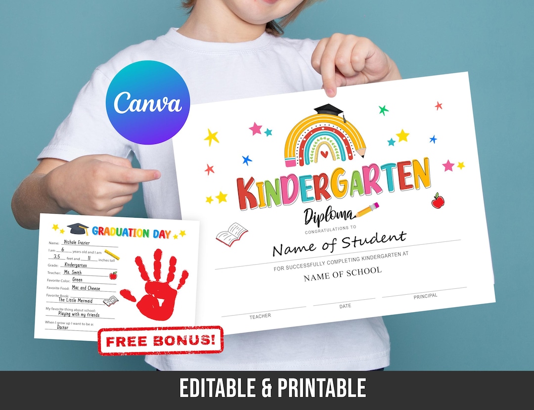 Editable Kindergarten Diploma, Kindergarten Certificate, Kindergarten ...