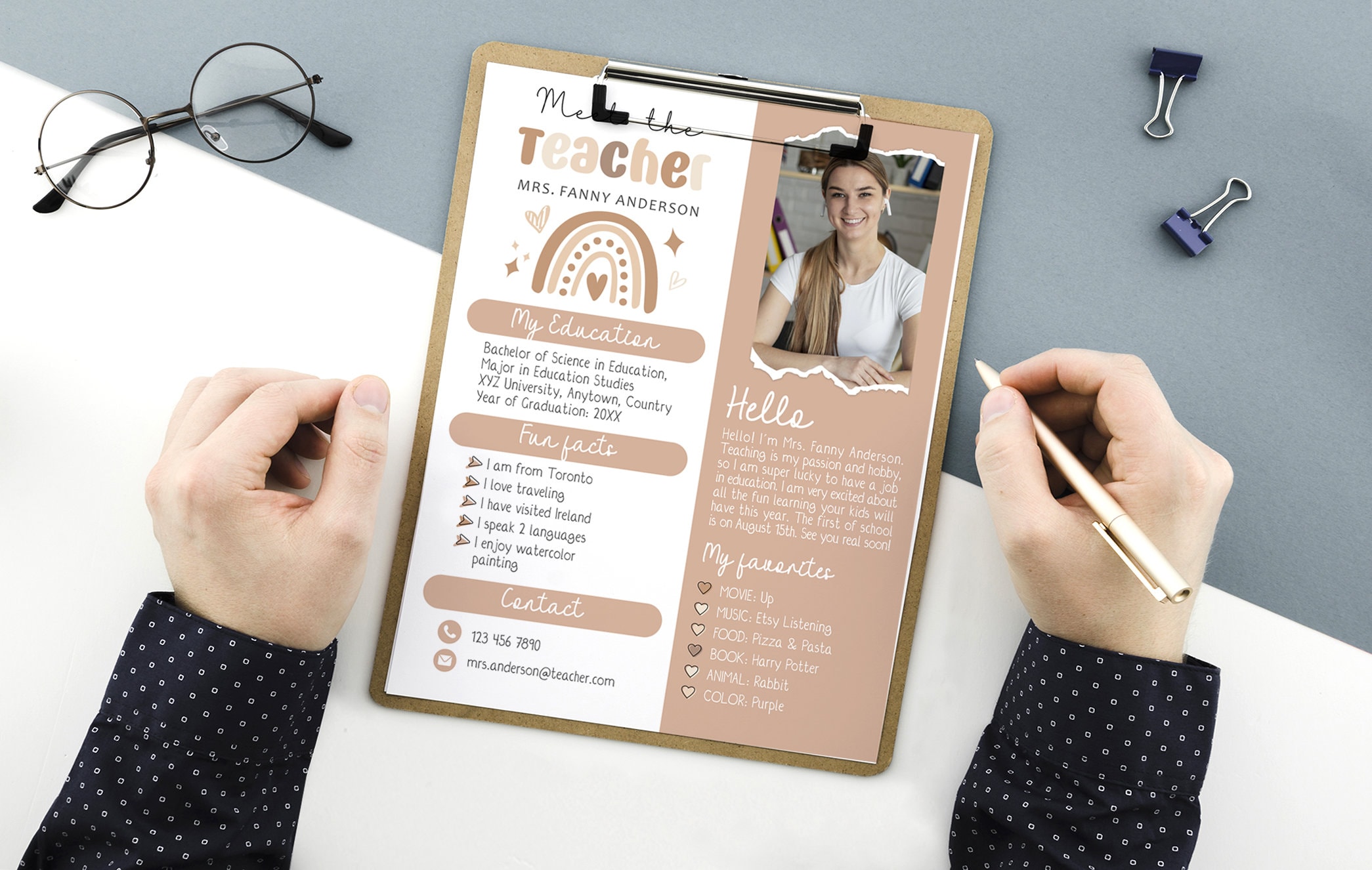 Editable Beige Color Meet the Teacher Template Canva Template Back to ...