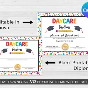 Daycare Graduation Certificate, Daycare Diploma, Daycare Certificate ...
