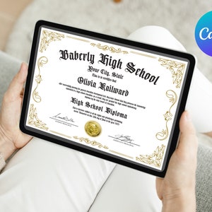 Editable Template on Canva, Printable Certificate With Gold Seal, High ...