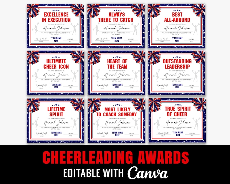 Personalized Cheer Awards, Cheerleading Certificate Template, Editable ...