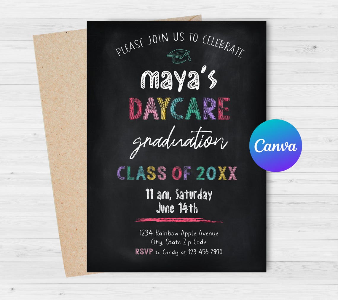 Editable Daycare Graduation Invitation, Daycare Announcement Party ...