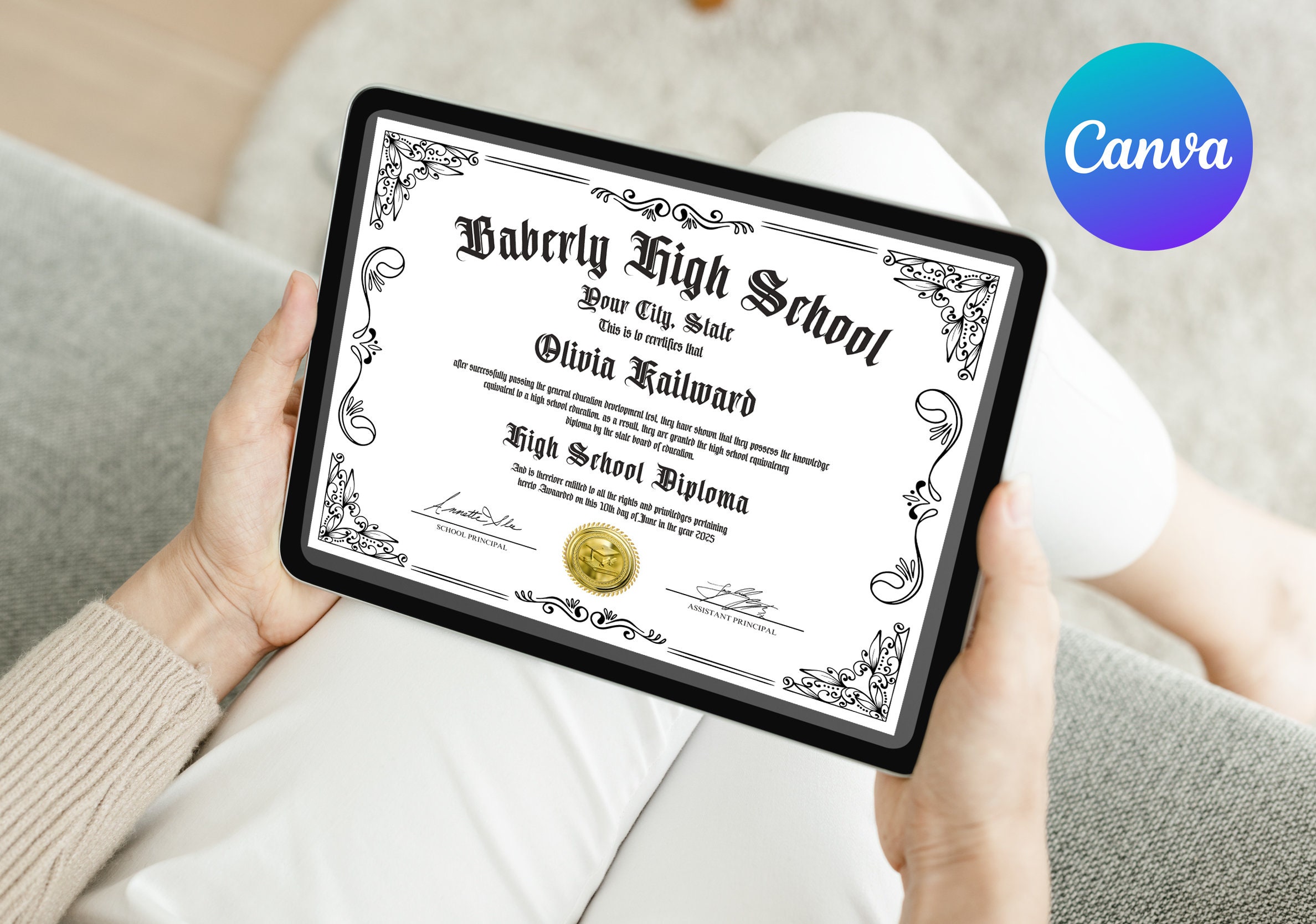 College Diploma Fake GED Diploma Editable High School Diploma Printable ...