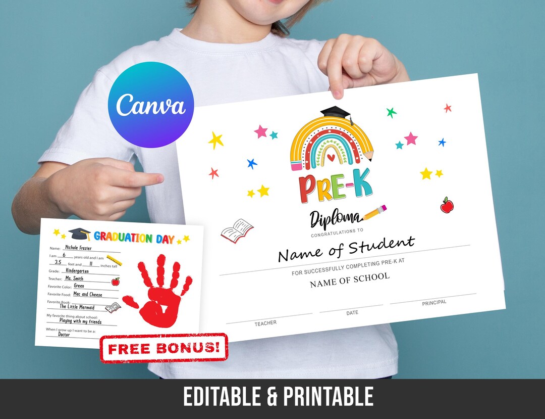 Editable Pre-k Diploma With Photo, Pre-k Certificate, Prek Diploma, Pre ...