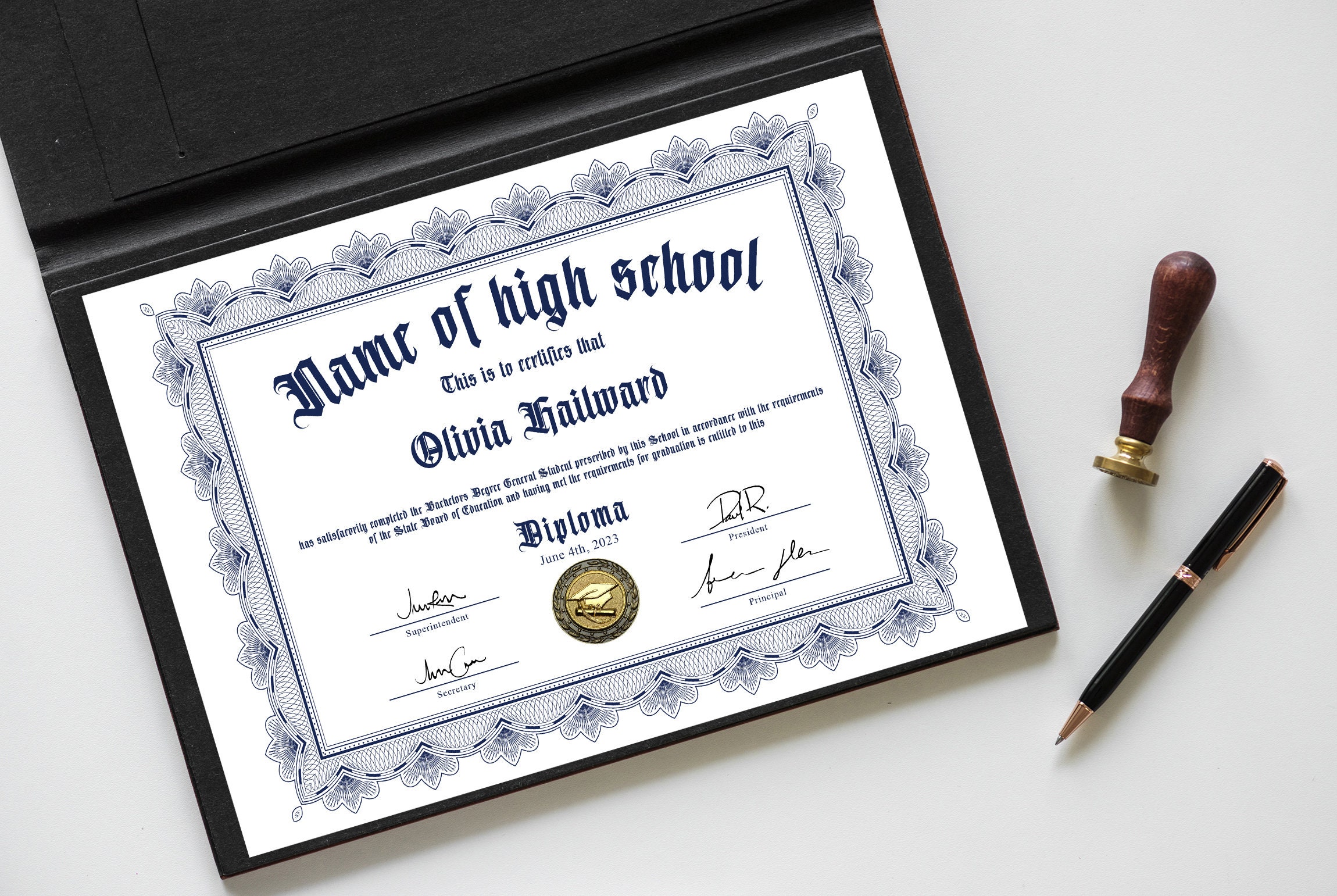 Editable College Diploma With Gold Seal Printable Home School Diploma ...