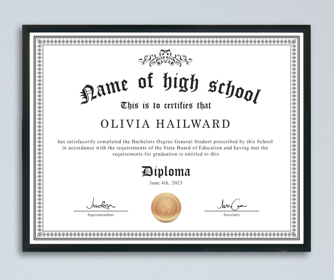 High School Diploma Template Canva Editable Diploma - Etsy