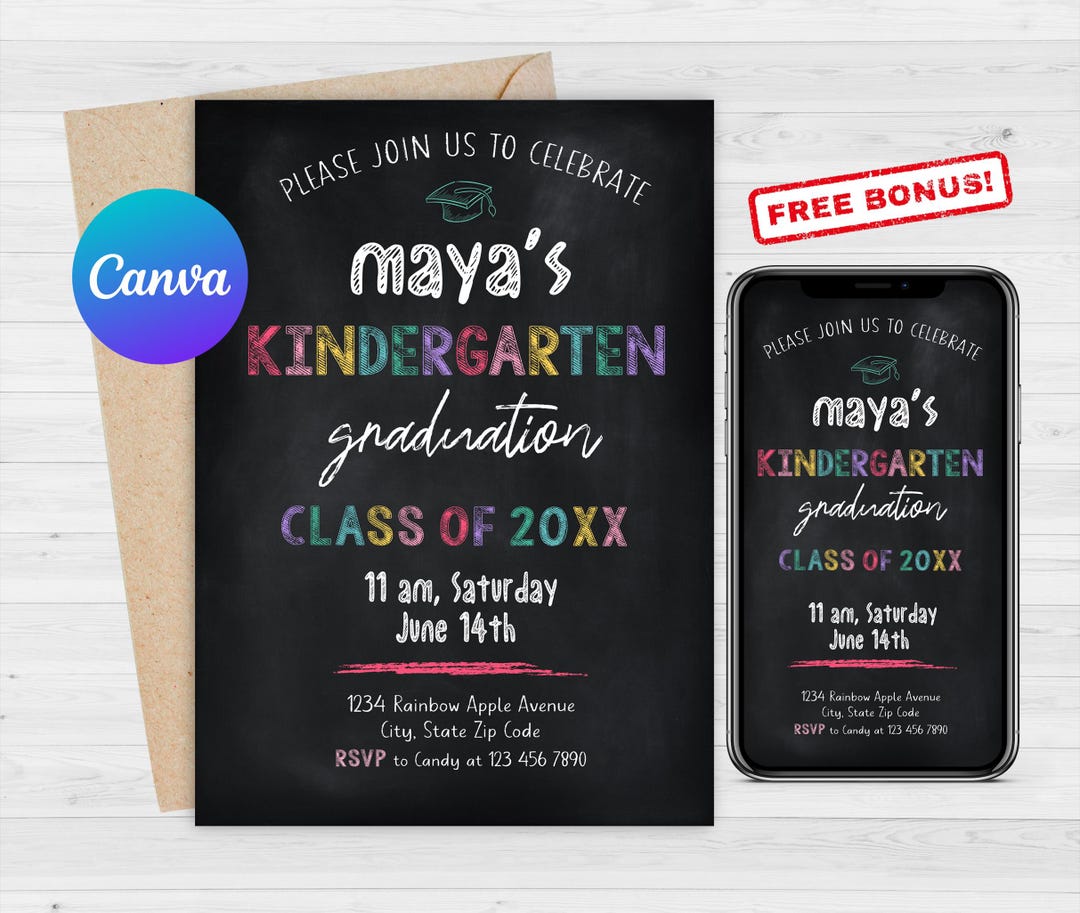 Editable Kindergarten Graduation Invitation, Kindergarten Announcement ...