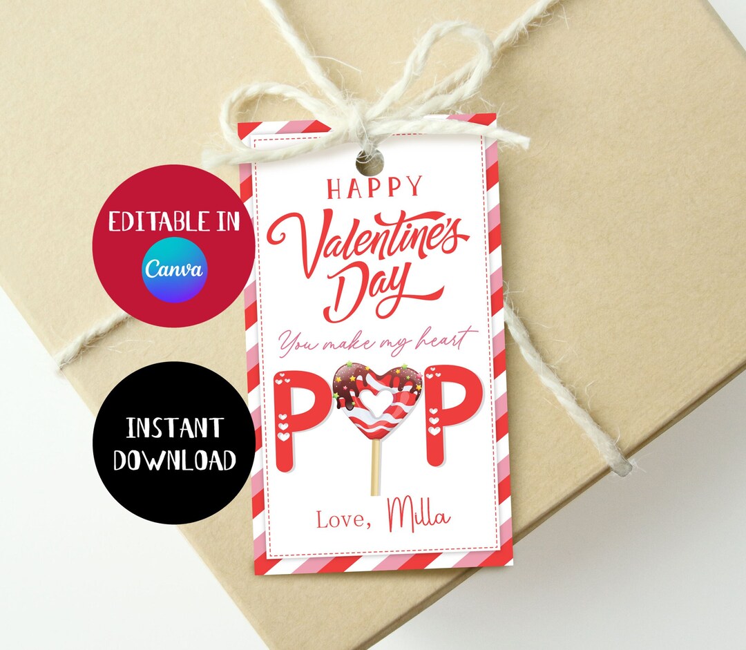 Printable You Make My Heart POP Valentine Card Tag Editable, Cake Pop ...