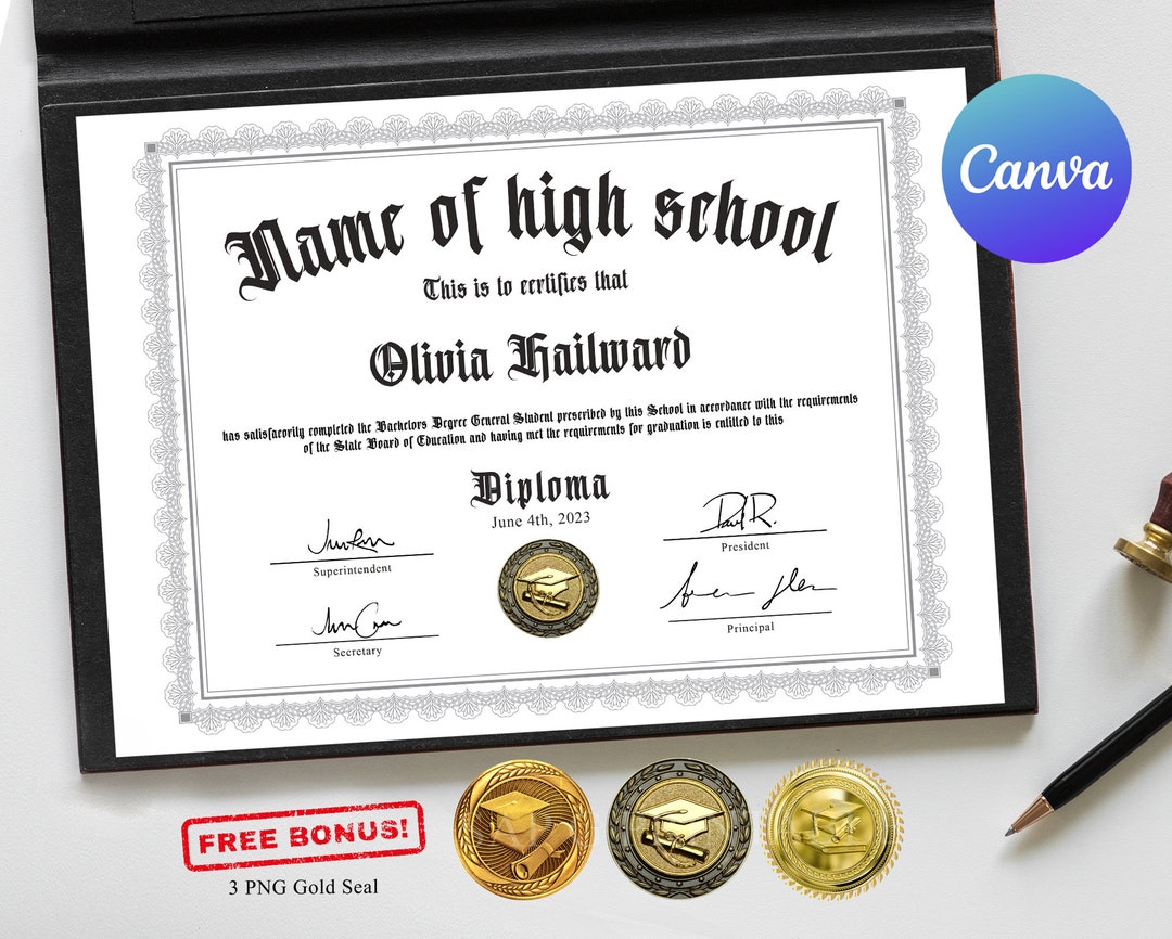 Fake College Diploma With Gold Seal Printable GED Diploma High School ...