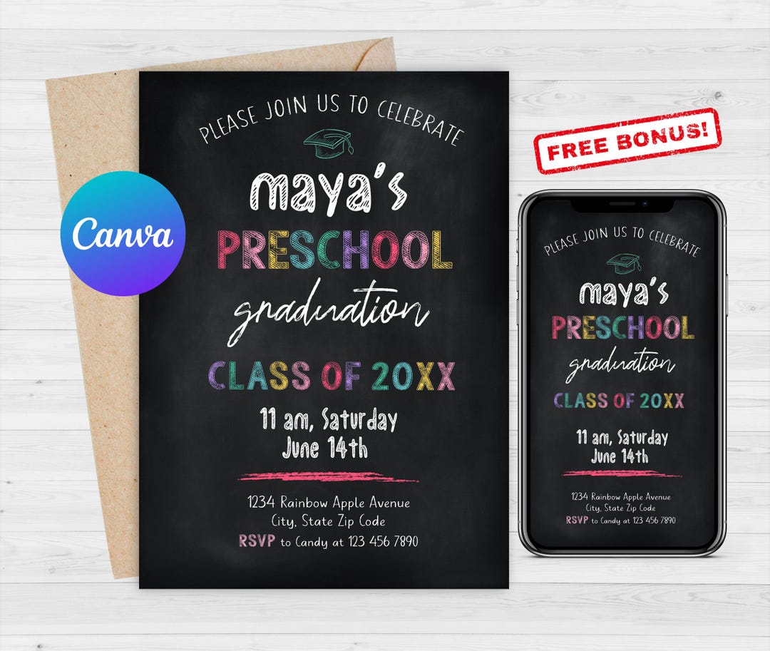Editable Preschool Graduation Invitation, Preschool Announcement Party ...