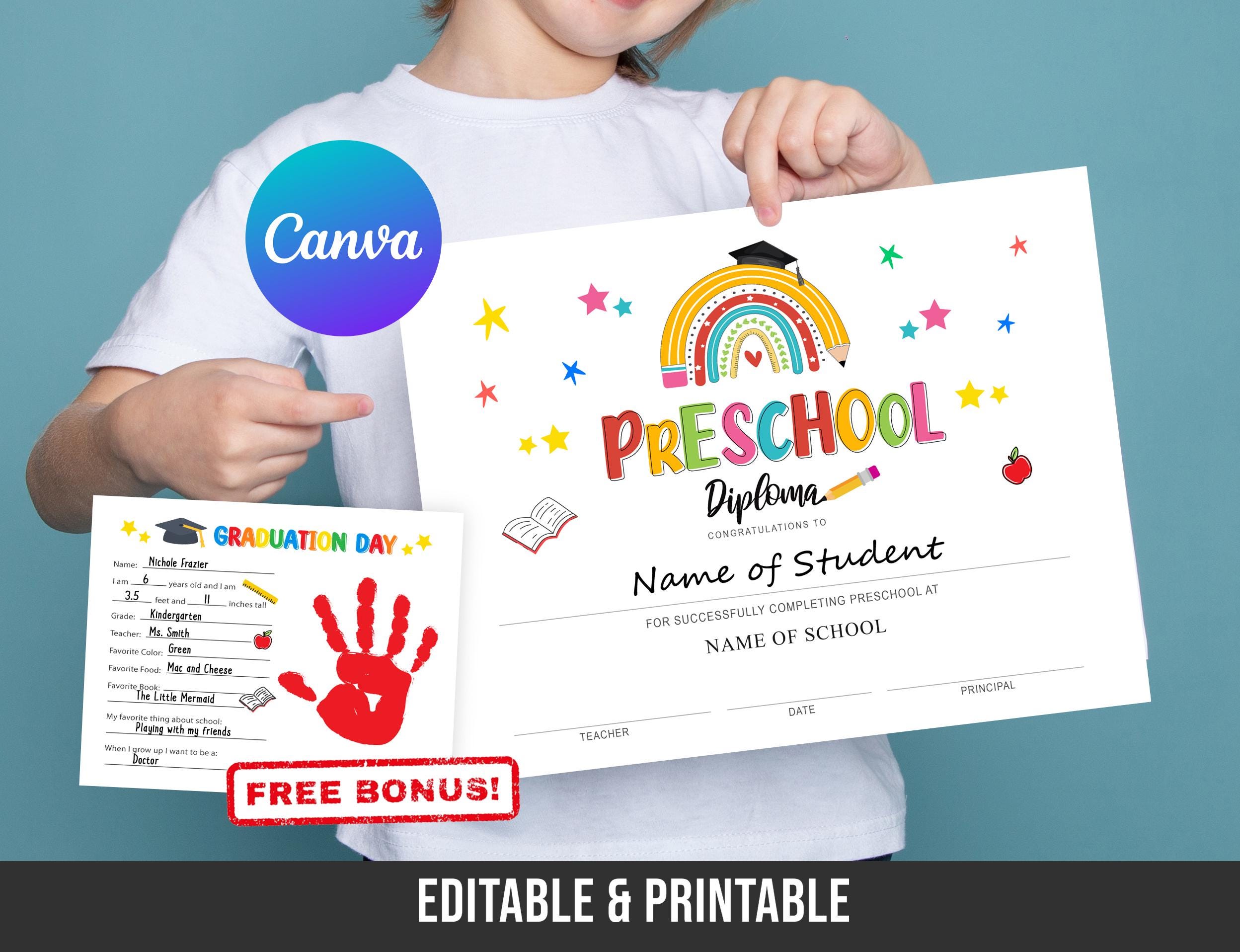 Editable Preschool Diploma With Photo, Preschool Certificate, Preschool ...