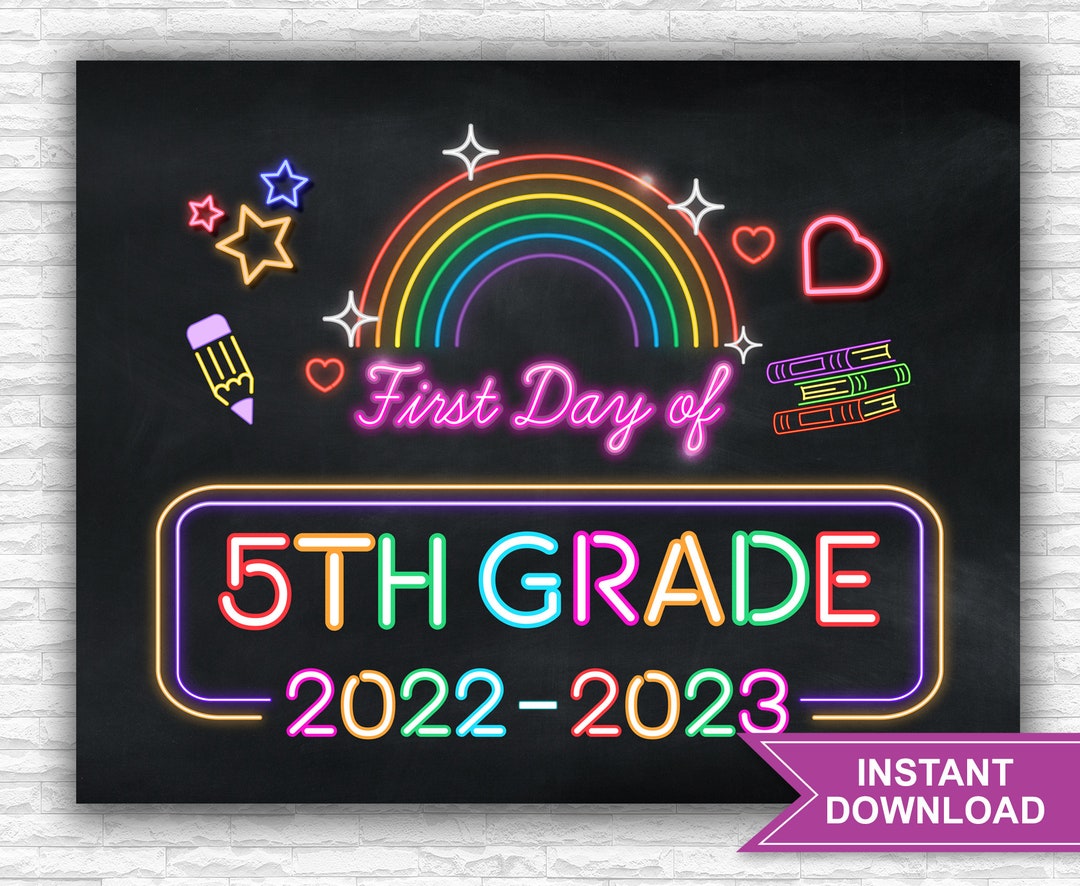 Neon Rainbow First Day of 5th Grade Sign Printable Rainbow - Etsy