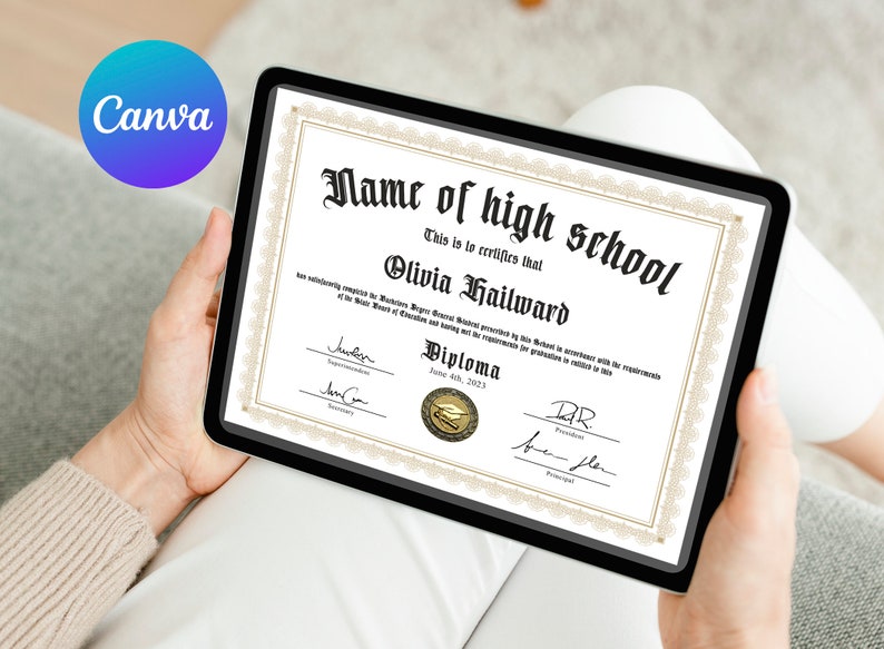 Editable Template on Canva, Printable Certificate With Gold Seal, High ...