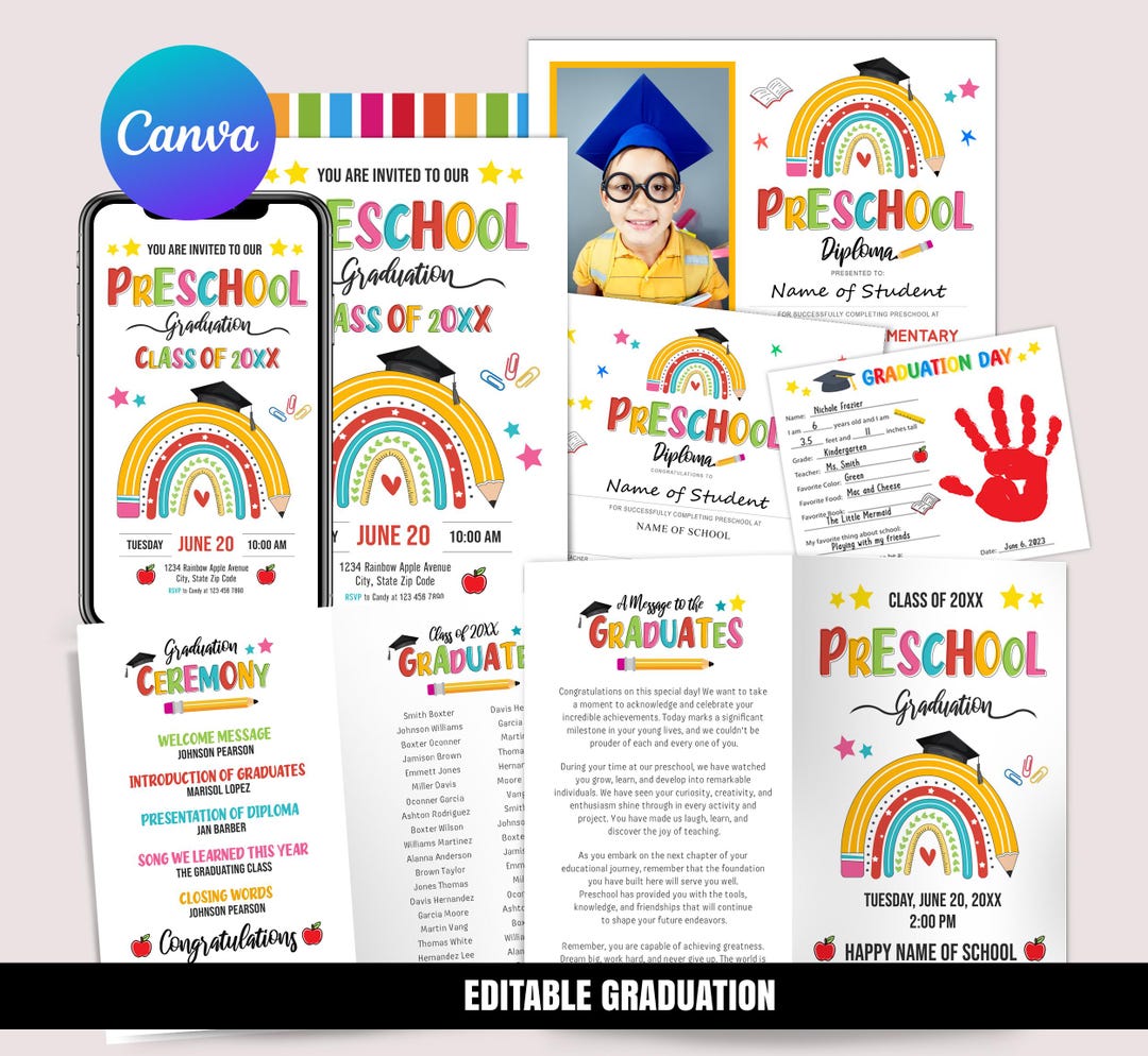 Preschool Graduation Bundle, Graduation Invitation, Graduation Program ...