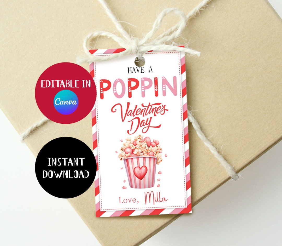Printable Popcorn Valentine Tag, Have a Poppin Valentine Day, Popcorn ...