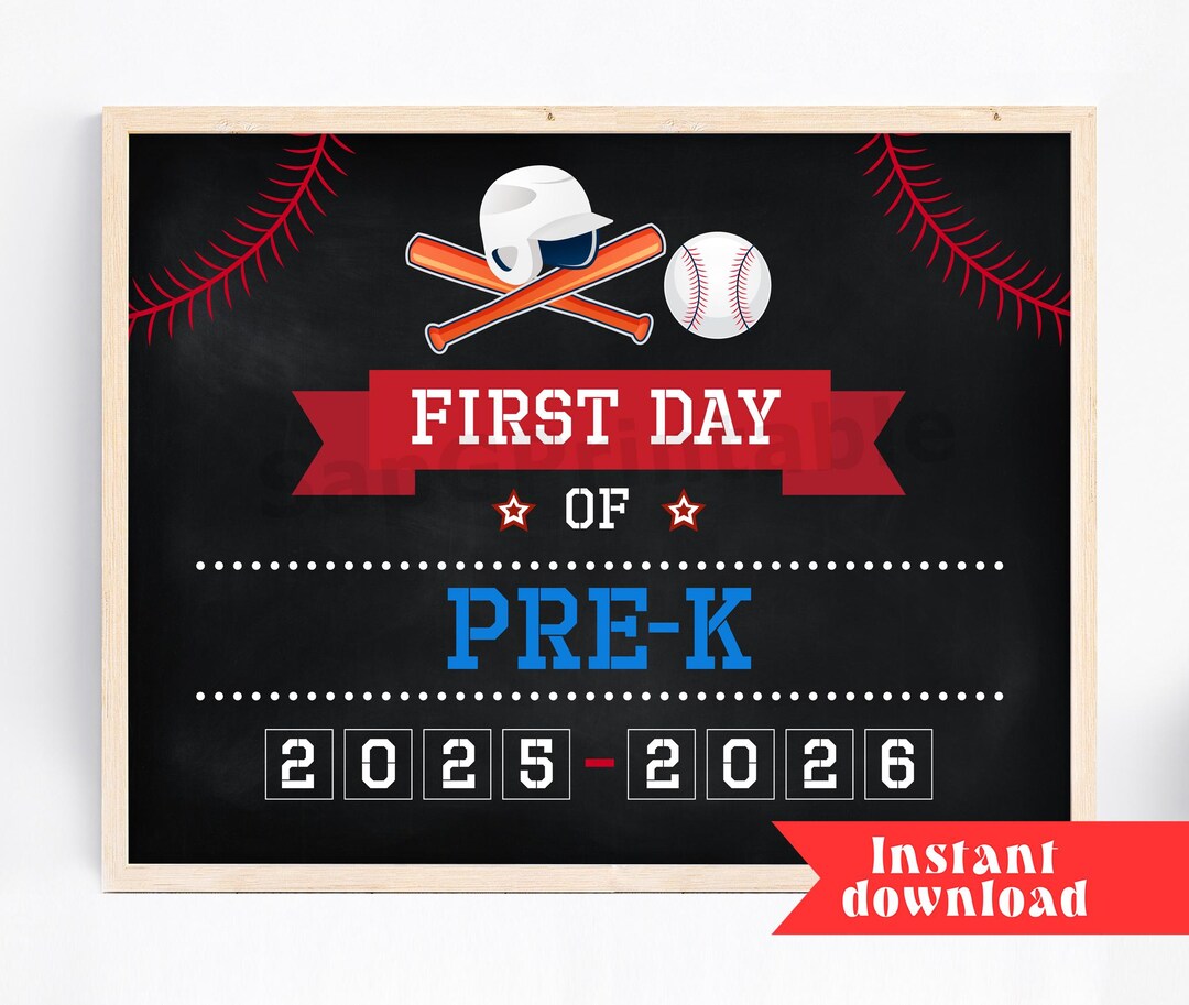 First Day of Pre-k Baseball, Baseball First Day of Prek Sign, Baseball ...