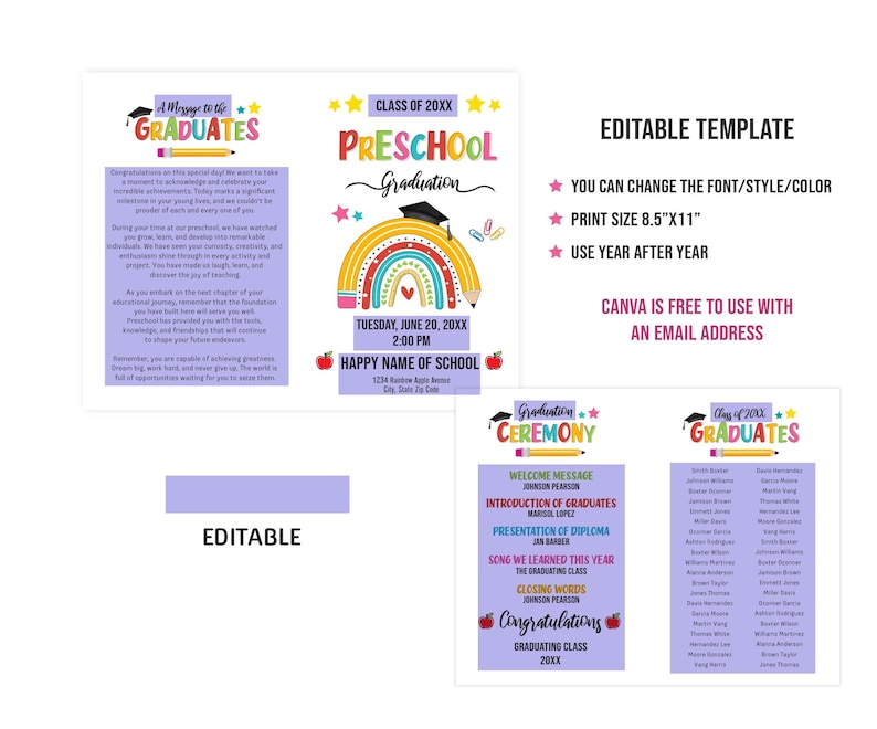 Preschool Graduation, Editable Preschool Graduation Program, Preschool ...