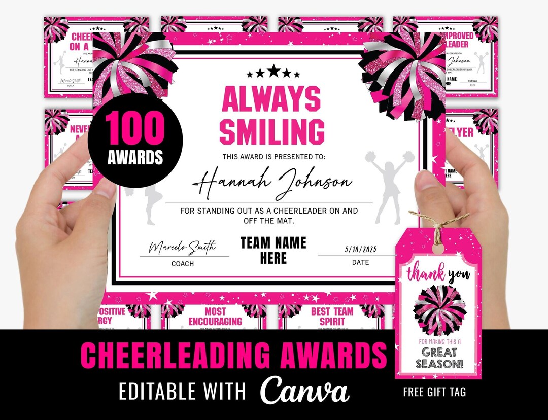 100 Editable Cheerleading Award, Custom Cheerleading Certificate ...