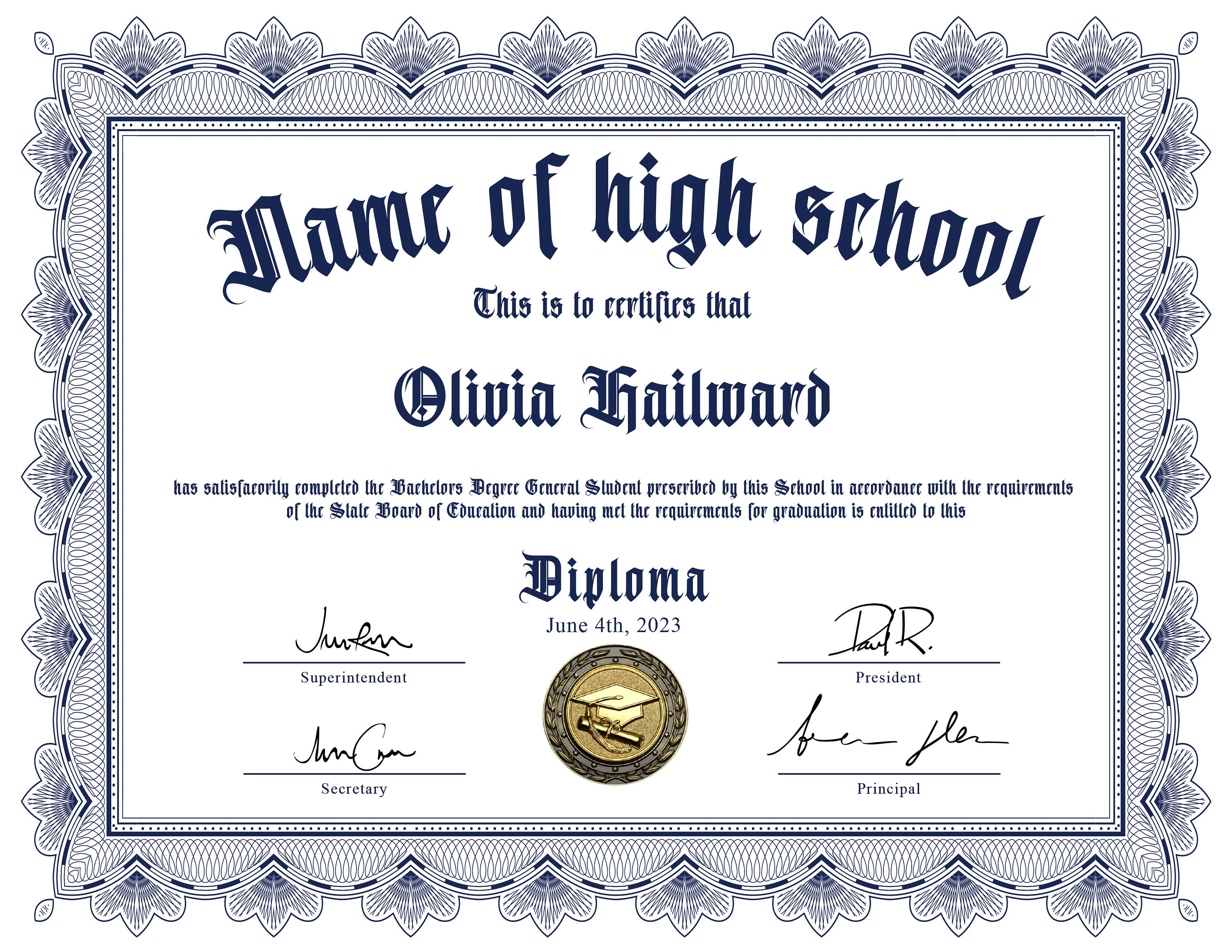Editable College Diploma With Gold Seal Printable Home School Diploma ...
